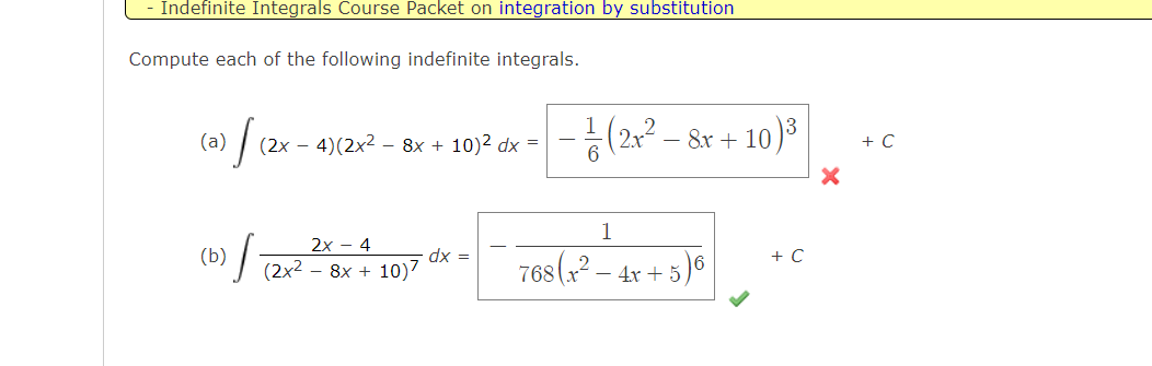 Solved Indefinite Integrals Course Packet on integration by | Chegg.com