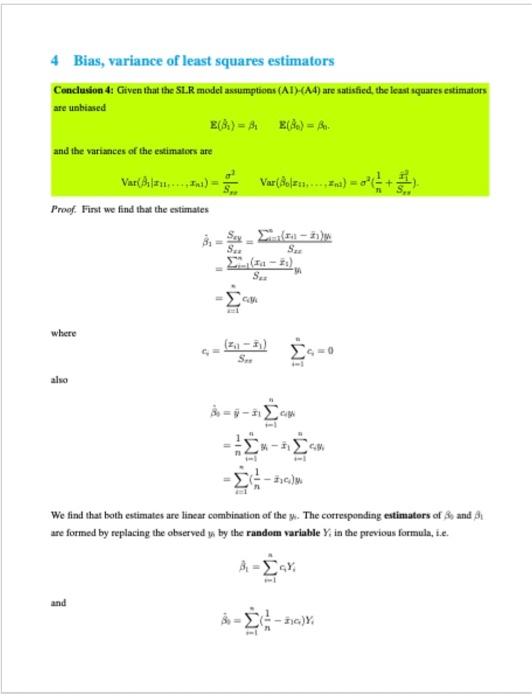 Solved 4 Bias, variance of least squares estimators | Chegg.com
