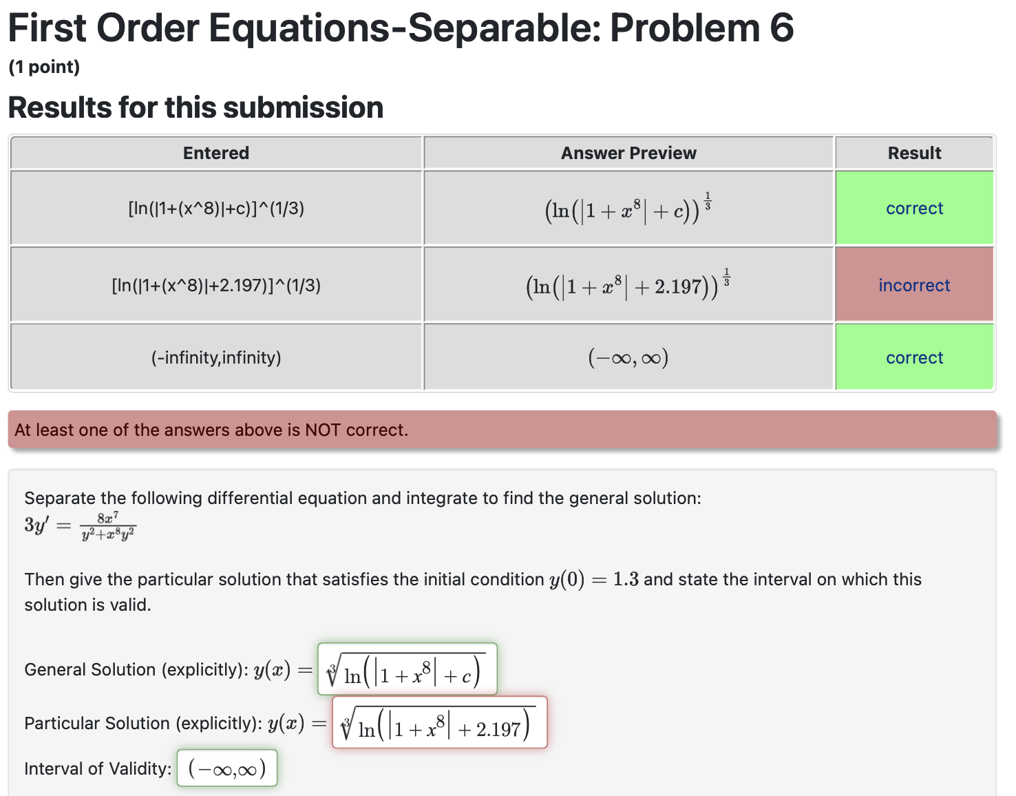 Solved First Order Equations-Separable: Problem 6(1 | Chegg.com