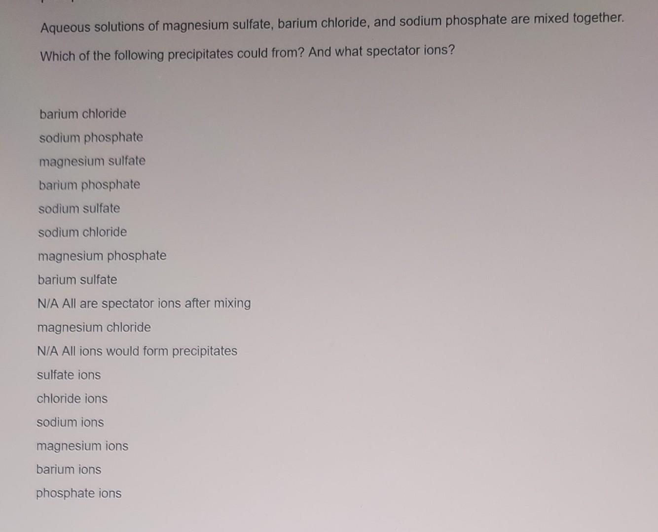 Solved Aqueous solutions of magnesium sulfate, barium | Chegg.com