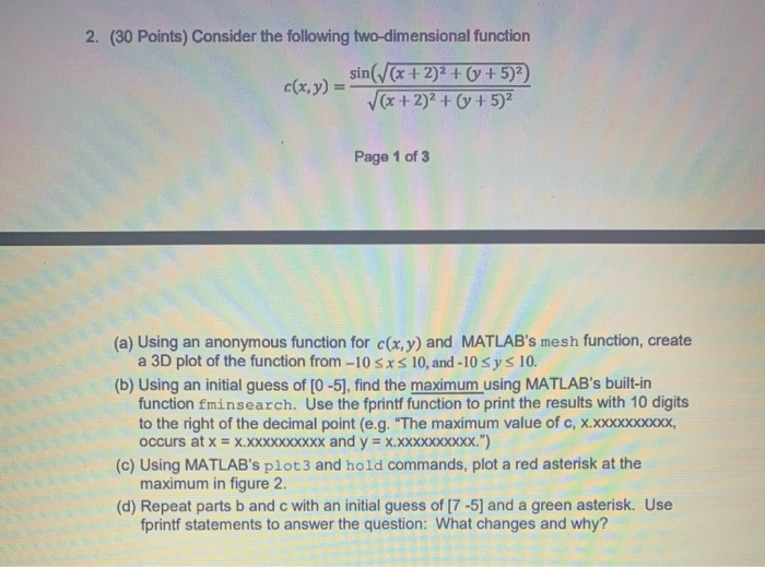 Solved 2. (30 Points) Consider the following two-dimensional | Chegg.com