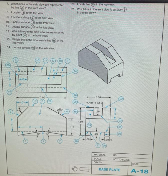 Solved 20. Locate line 25) in the top view. 21. Which line | Chegg.com