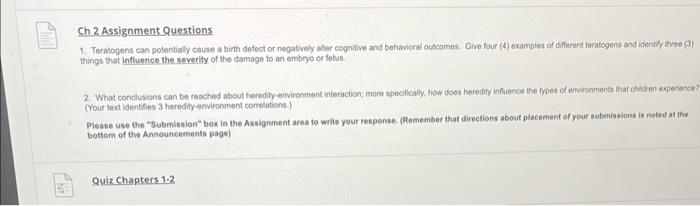 Ch 2.Assignment Questions 1. Teratogens can | Chegg.com