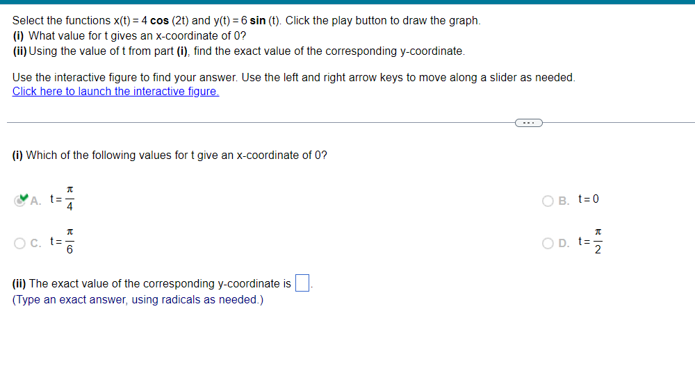 Solved Select the functions x(t)=4cos(2t) ﻿and y(t)=6sin(t). | Chegg.com