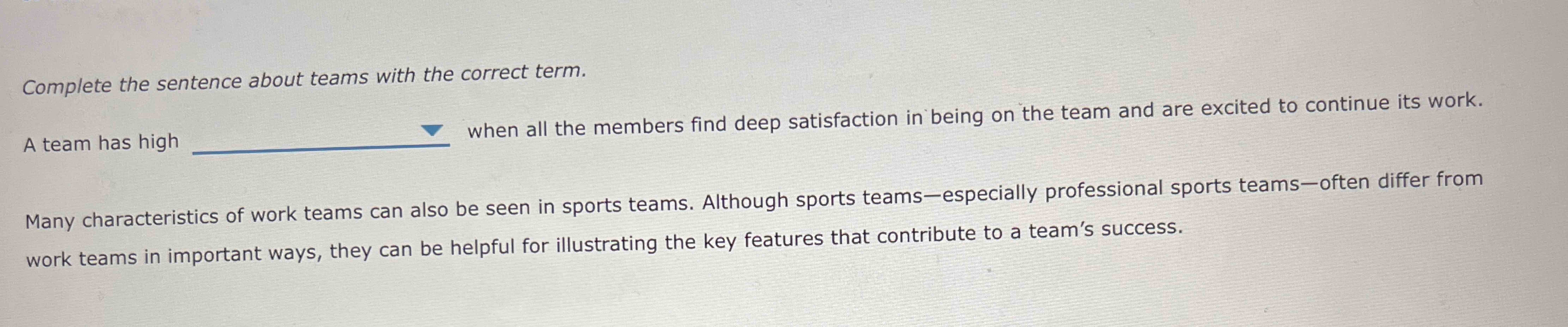 Solved Complete the sentence about teams with the correct | Chegg.com
