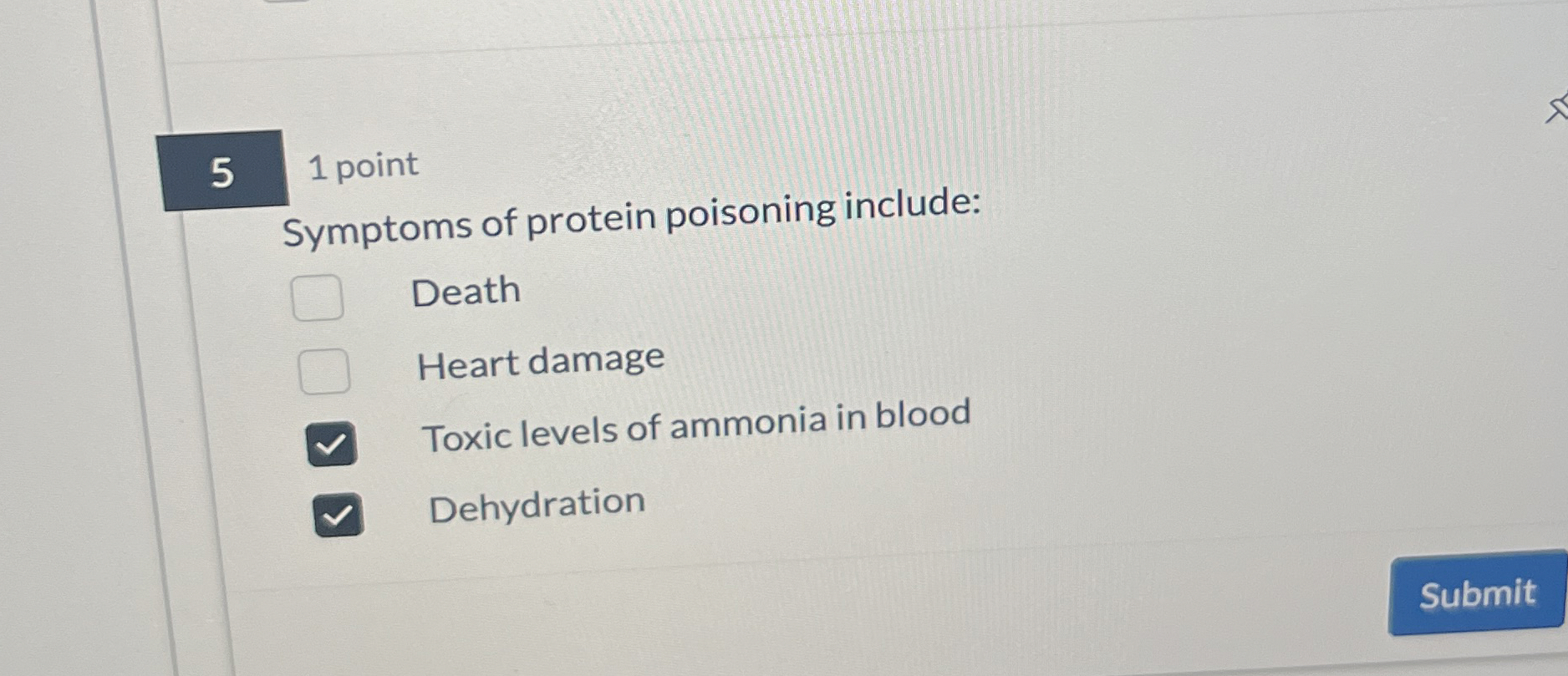 Solved 1 ﻿pointSymptoms of protein poisoning | Chegg.com