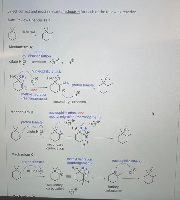 Solved Select correct and most relevant mechanism for each | Chegg.com