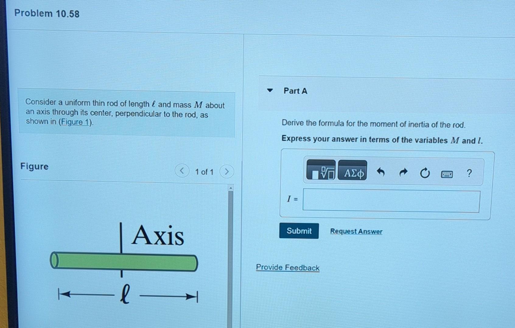 Solved Consider a uniform thin rod of length ℓ and mass M | Chegg.com