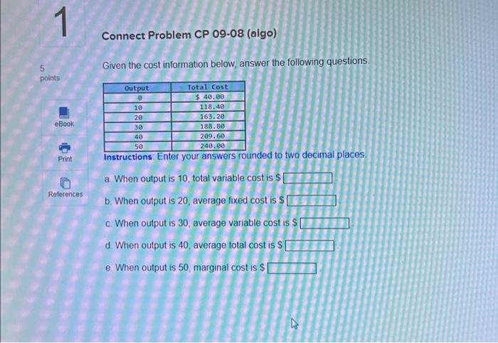Solved 1 5 points eBook F Print References Connect Problem | Chegg.com