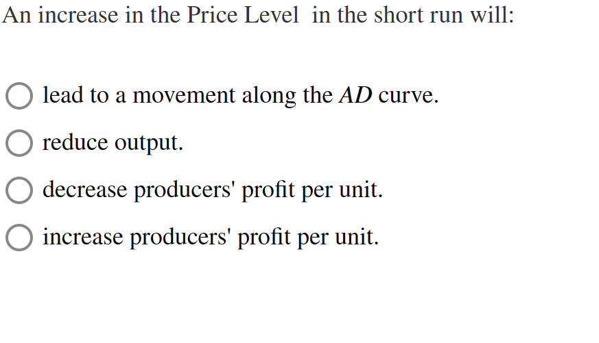 Solved An increase in the Price Level in the short run | Chegg.com