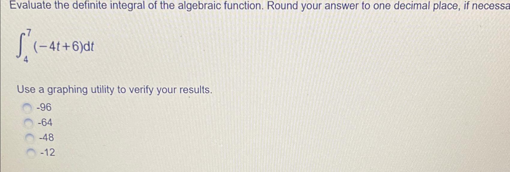 Solved Evaluate the definite integral of the algebraic | Chegg.com