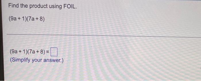 Solved Multiply. (5c – 2)(6c+4) (5c – 2)(6c+4)= (Simplify | Chegg.com