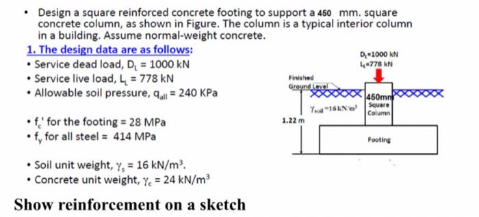 Solved • Design a square reinforced concrete footing to | Chegg.com