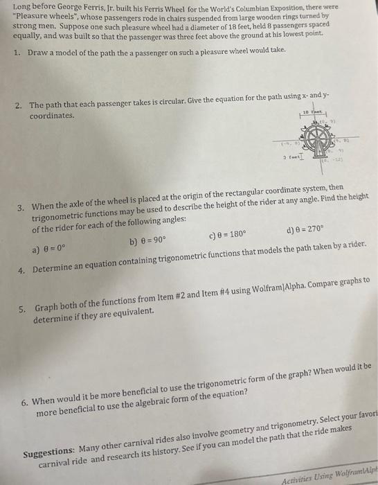 Solved Long before George Ferris, Jr. built his Ferris Wheel | Chegg.com