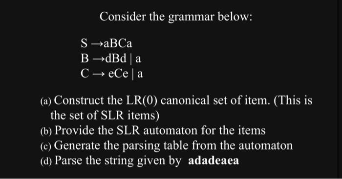 Solved Consider the grammar below: S→aBCaB→dBd∣aC→eCe∣a (a) | Chegg.com