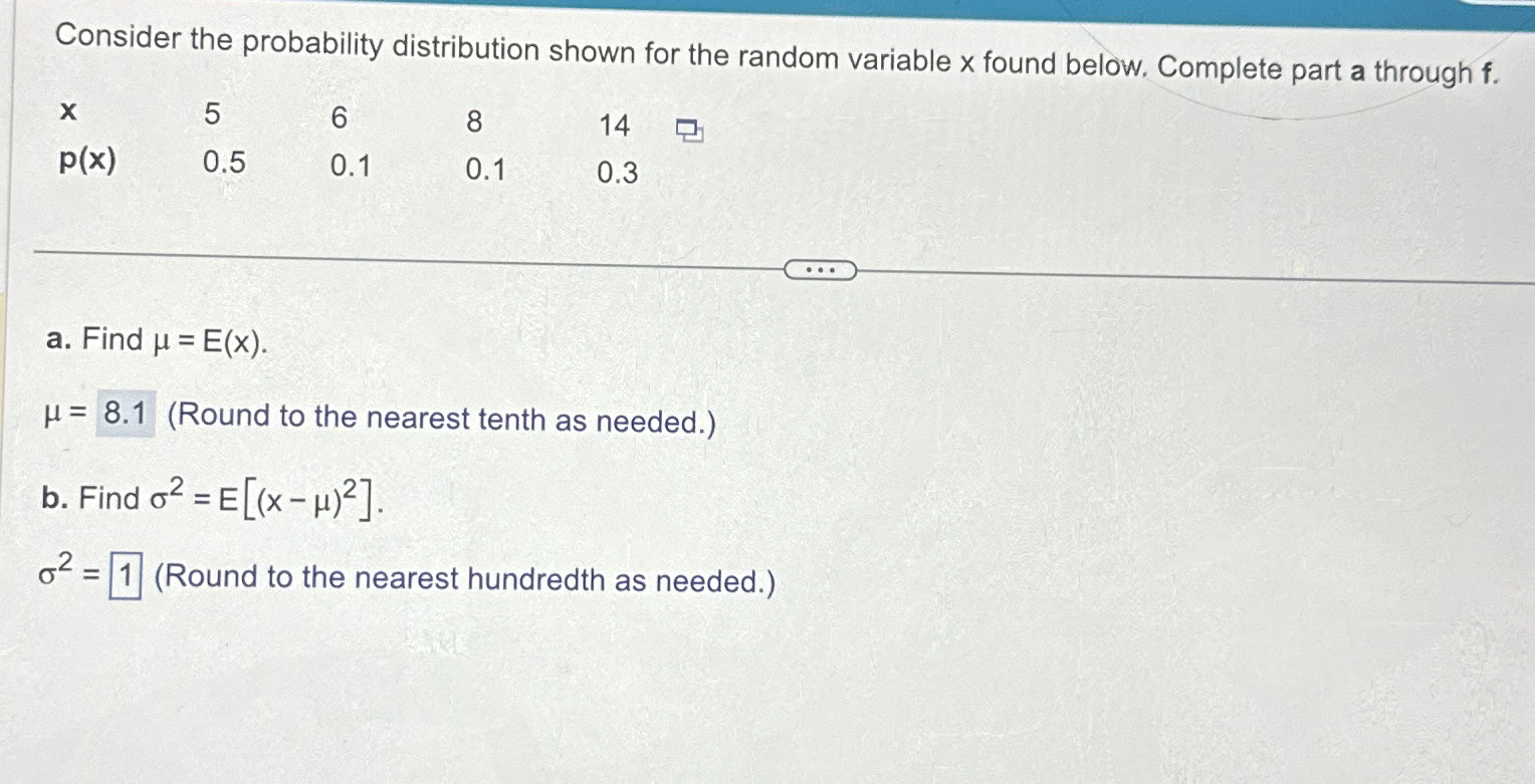 Solved Consider the probability distribution shown for the | Chegg.com
