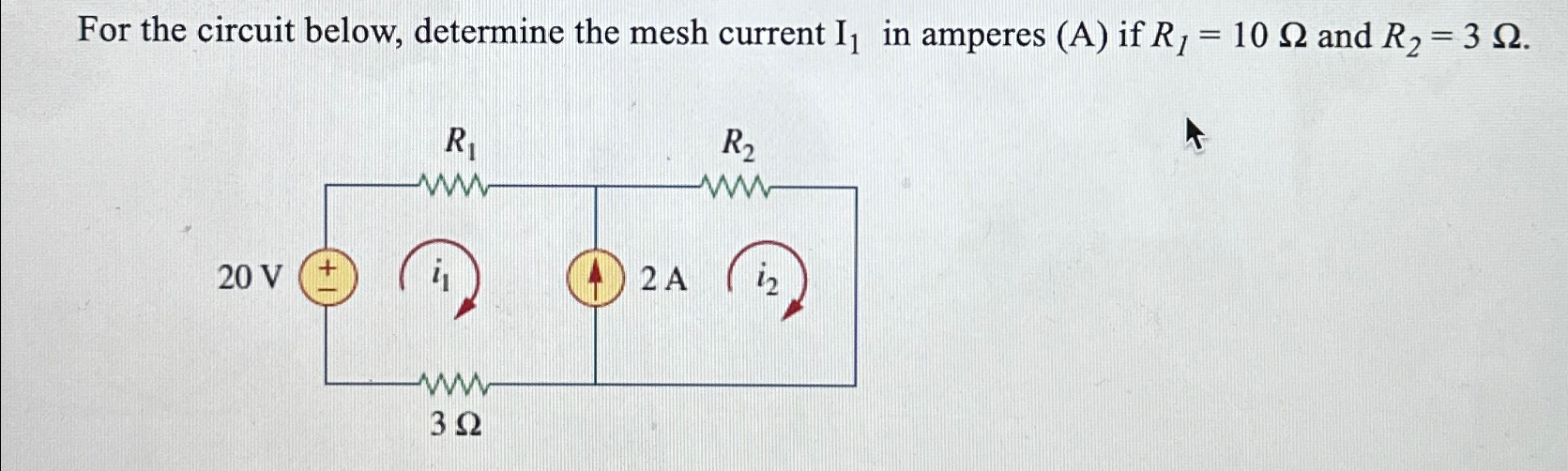 Solved For the circuit below, determine the mesh current I1 | Chegg.com