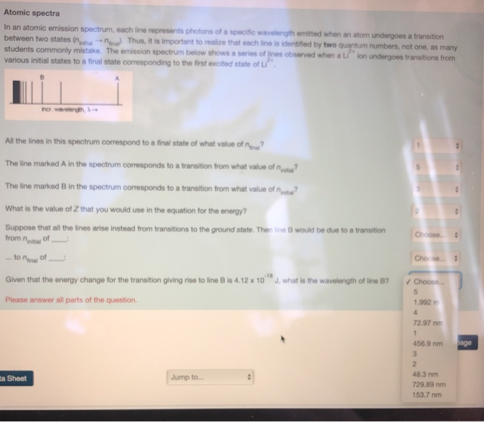 Solved Atomic Spectra In An Atomic Emission Spectrum Each
