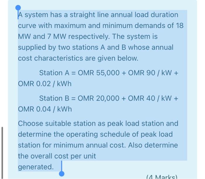 Solved A system has a straight line annual load duration | Chegg.com