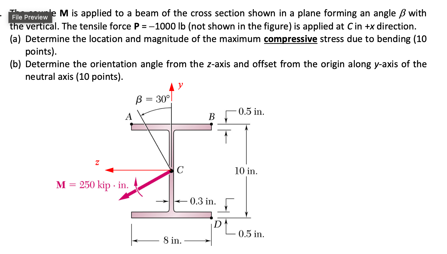 Solved File Preview e M ﻿is applied to a beam of the cross | Chegg.com