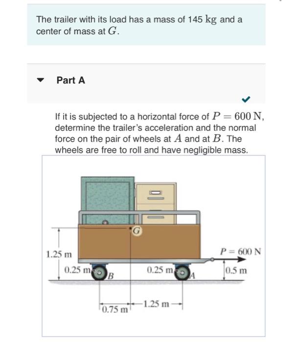 Solved The trailer with its load has a mass of 145 kg and a | Chegg.com
