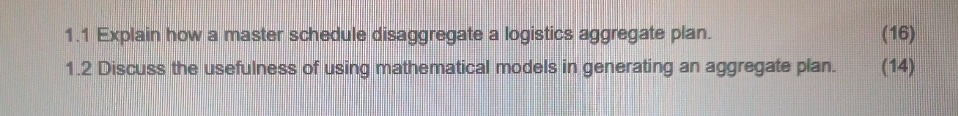 Solved 1.1 Explain how a master schedule disaggregate a | Chegg.com