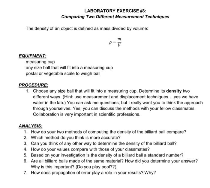 LABORATORY EXERCISE #3: Comparing Two Different | Chegg.com
