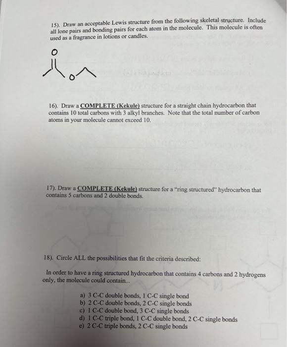 Solved 15). Draw an acceptable Lewis structure from the | Chegg.com