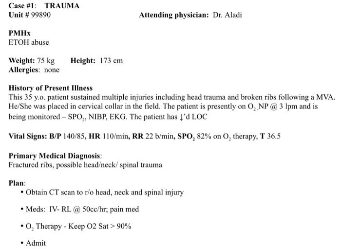 Case #1: TRAUMA Unit # 99890 Attending physician: Dr. | Chegg.com