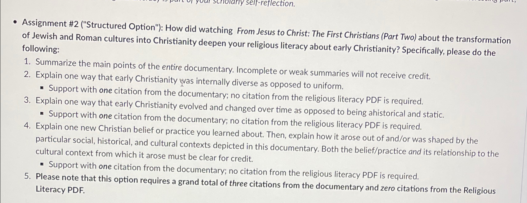 Solved Assignment #2 ("Structured Option"): How did watching | Chegg.com