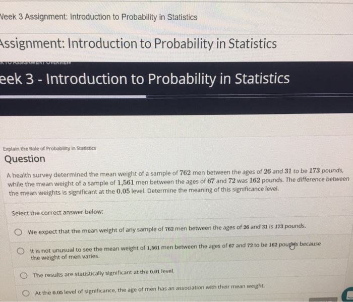 Solved Veek 3 Assignment: Introduction to Probability in | Chegg.com
