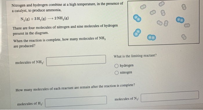 Solved Nitrogen and hydrogen combine at a high temperature, | Chegg.com