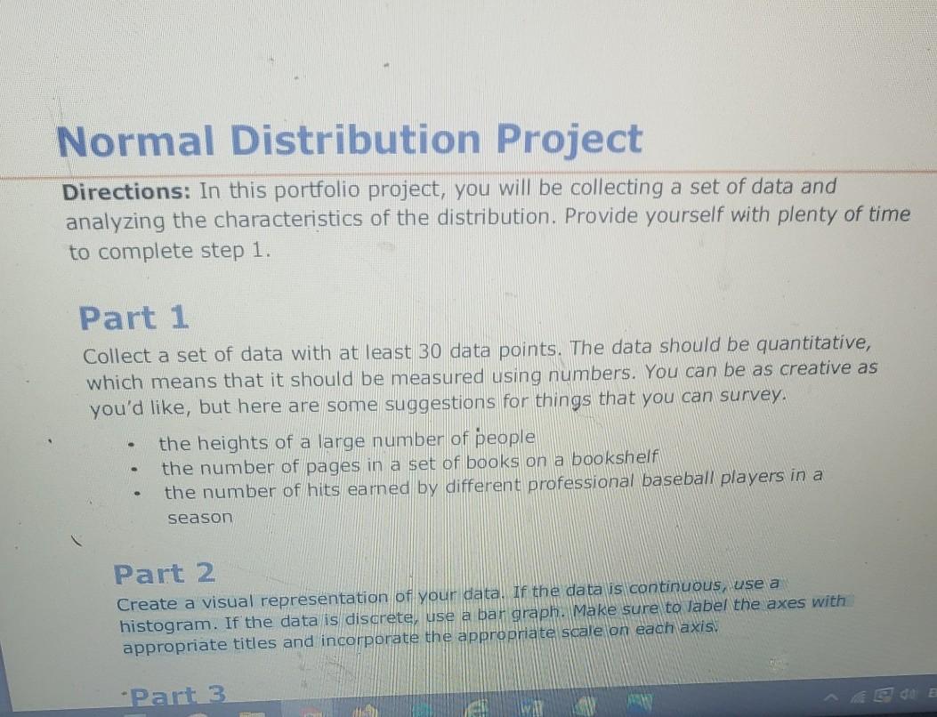 Solved Normal Distribution Project Directions: In this | Chegg.com