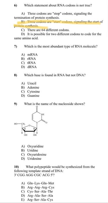 Solved Which statement about RNA codons is not true? A) | Chegg.com