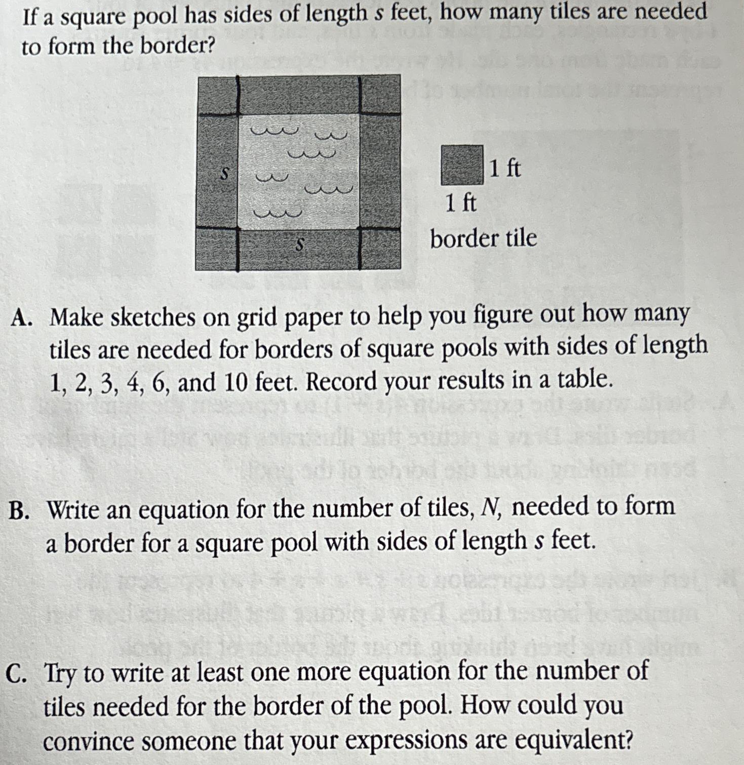 If a square pool has sides of length s ﻿feet, how | Chegg.com
