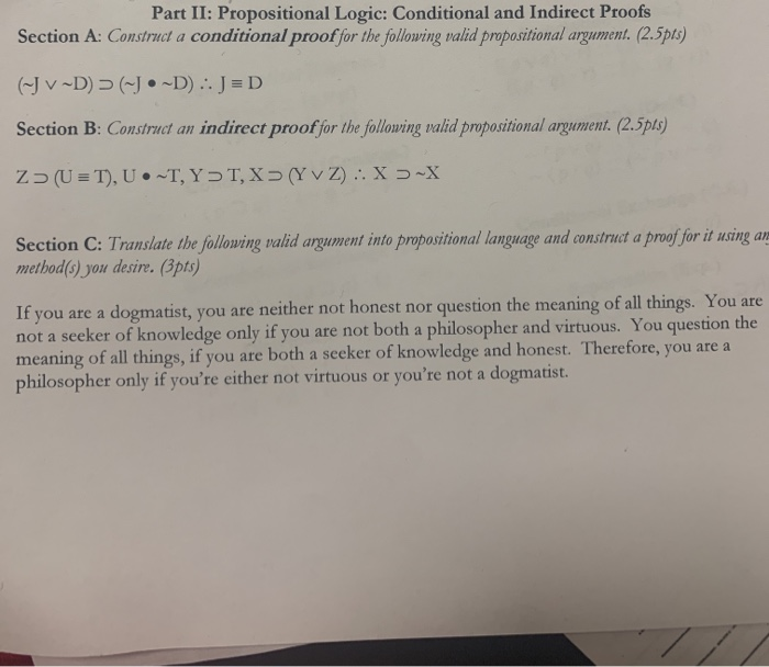 Solved Part II: Propositional Logic: Conditional and | Chegg.com