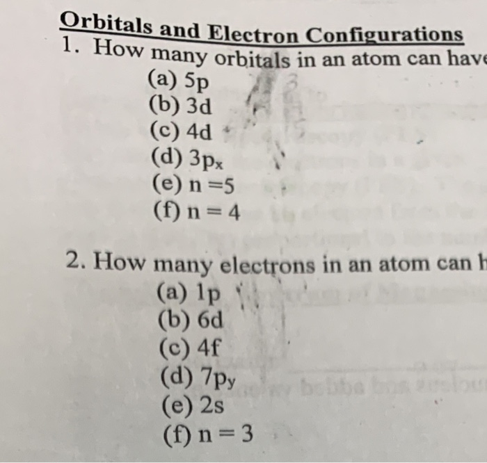 Solved Orbitals and Electron Configurations 1. How many | Chegg.com