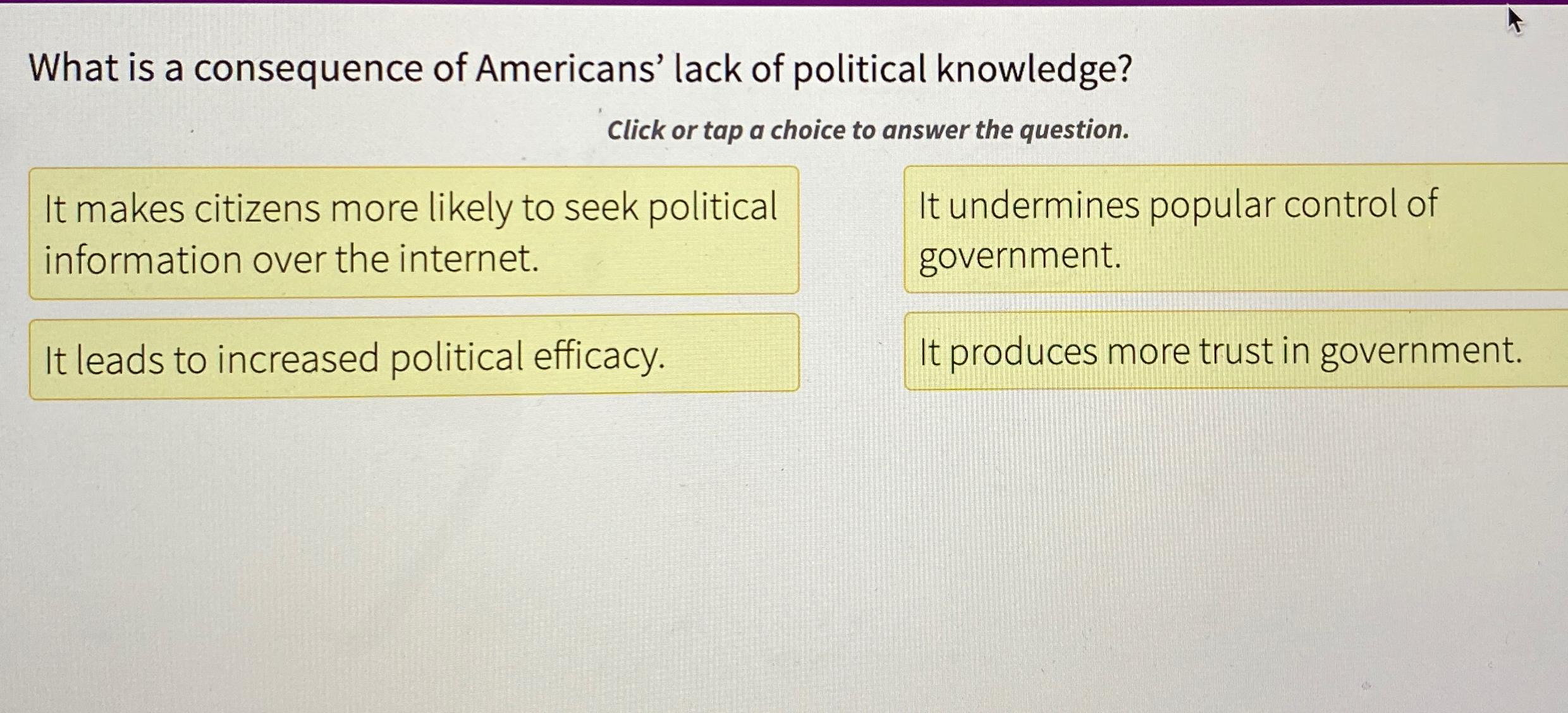 Solved What is a consequence of Americans' lack of political | Chegg.com