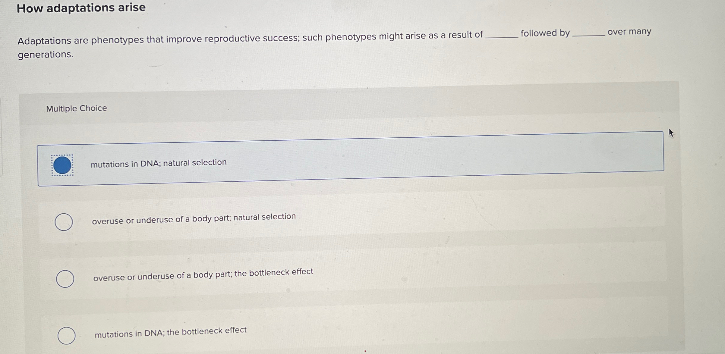 Solved How adaptations ariseAdaptations are phenotypes that | Chegg.com