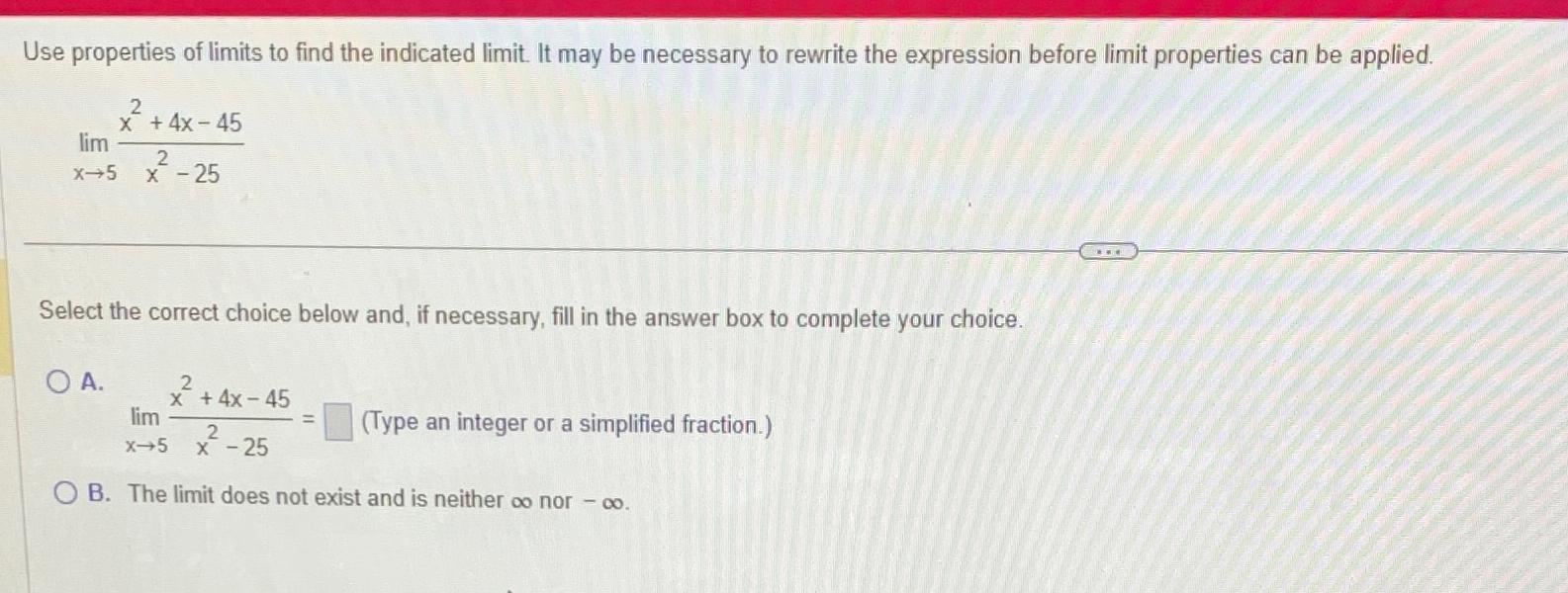Solved Use properties of limits to find the indicated limit. | Chegg.com