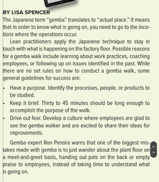Solved BY LISA SPENCERThe Japanese term "gemba" translates | Chegg.com