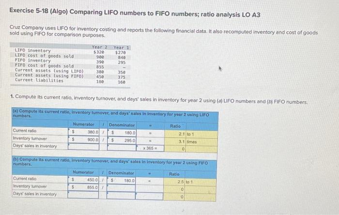 Solved Exercise 5-18 (Algo) Comparing LIFO numbers to FIFO | Chegg.com