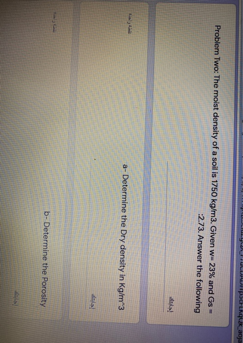 Solved the moist density of a soil is 1750 kg/m3 given =23% | Chegg.com