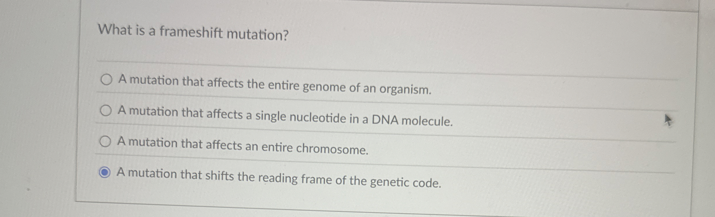 What is a frameshift mutation?A mutation that affects | Chegg.com