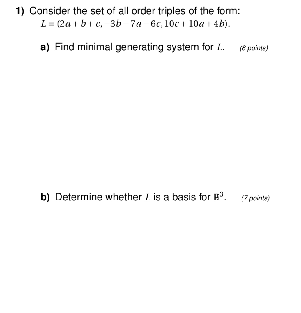 Solved Linear algebraConsider the set of all order triples | Chegg.com
