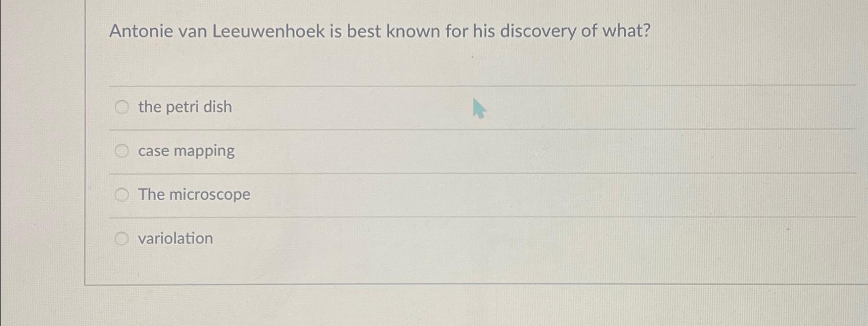 Solved Antonie van Leeuwenhoek is best known for his | Chegg.com