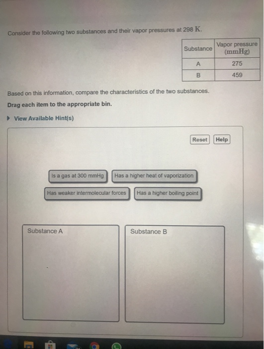 Solved Consider the following two substances and their vapor | Chegg.com
