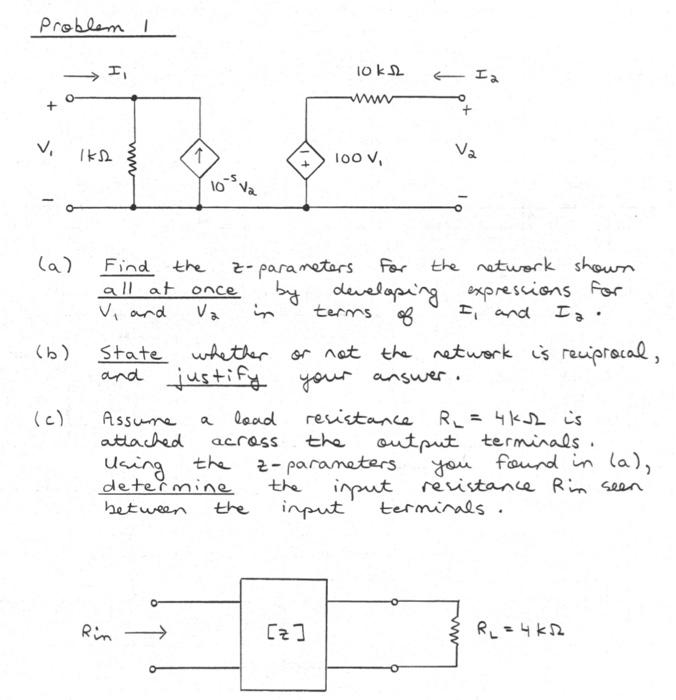 Solved Problem I (a) Find the z-parameters for the network | Chegg.com