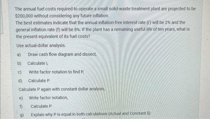 Solved The annual fuel costs required to operate a small | Chegg.com