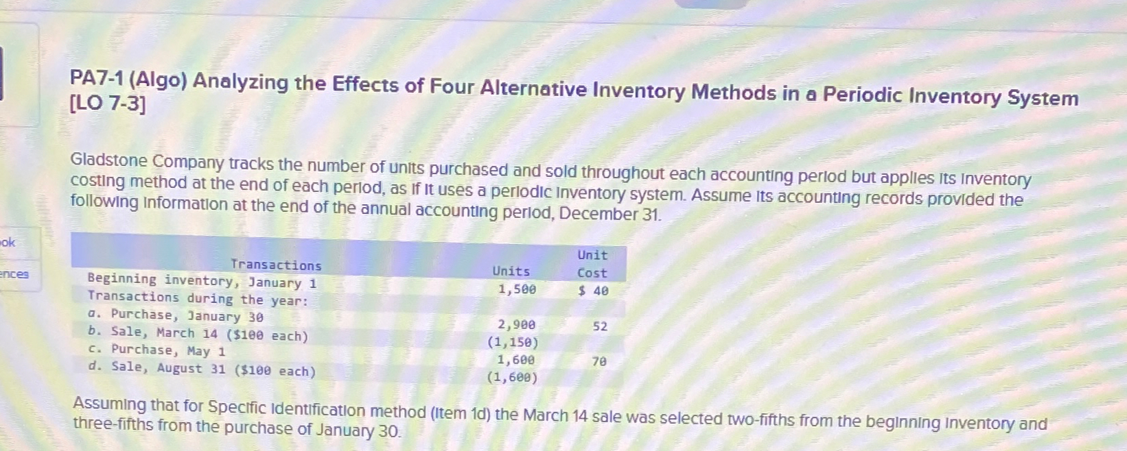 Solved PA7-1 (Algo) ﻿Analyzing the Effects of Four | Chegg.com